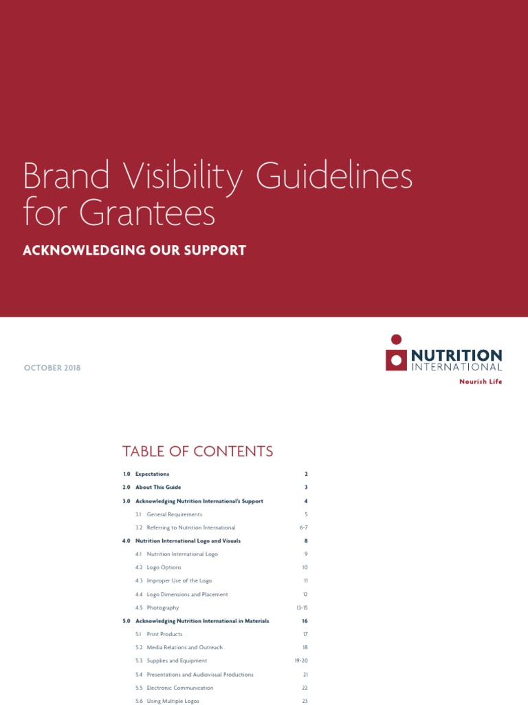 Nutrition International Brand Visibility Guidelines For Grantees | PDF