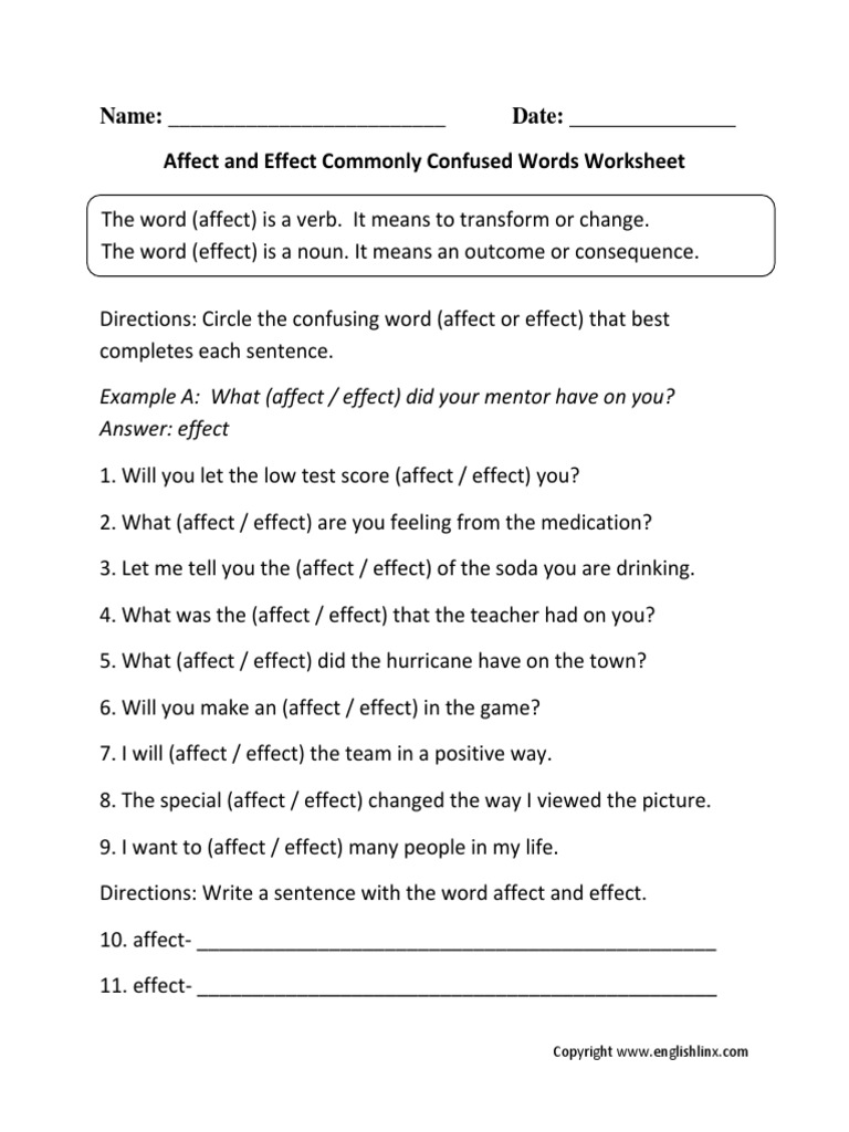 Affect and Effect Worksheet | PDF