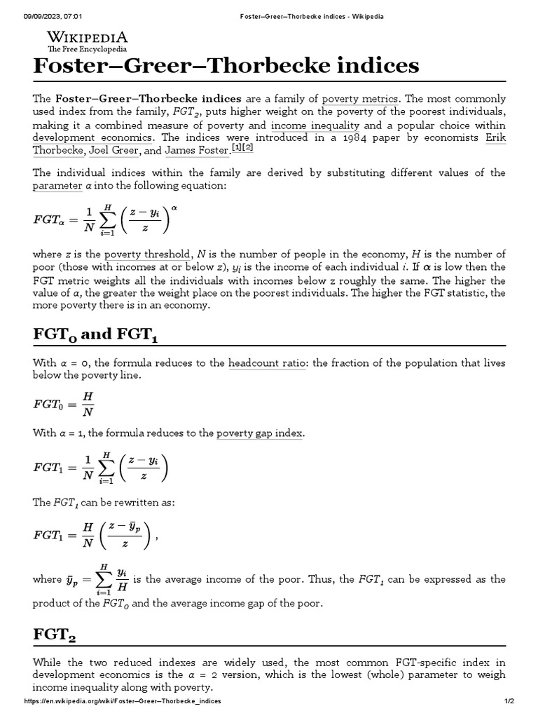 Understanding Foster-Greer-Thorbecke Indices | PDF | Wealth | Economic ...