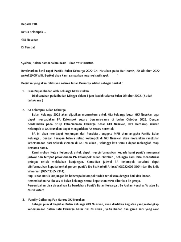 Resume Rapat Panitia Bulan Keluarga | PDF