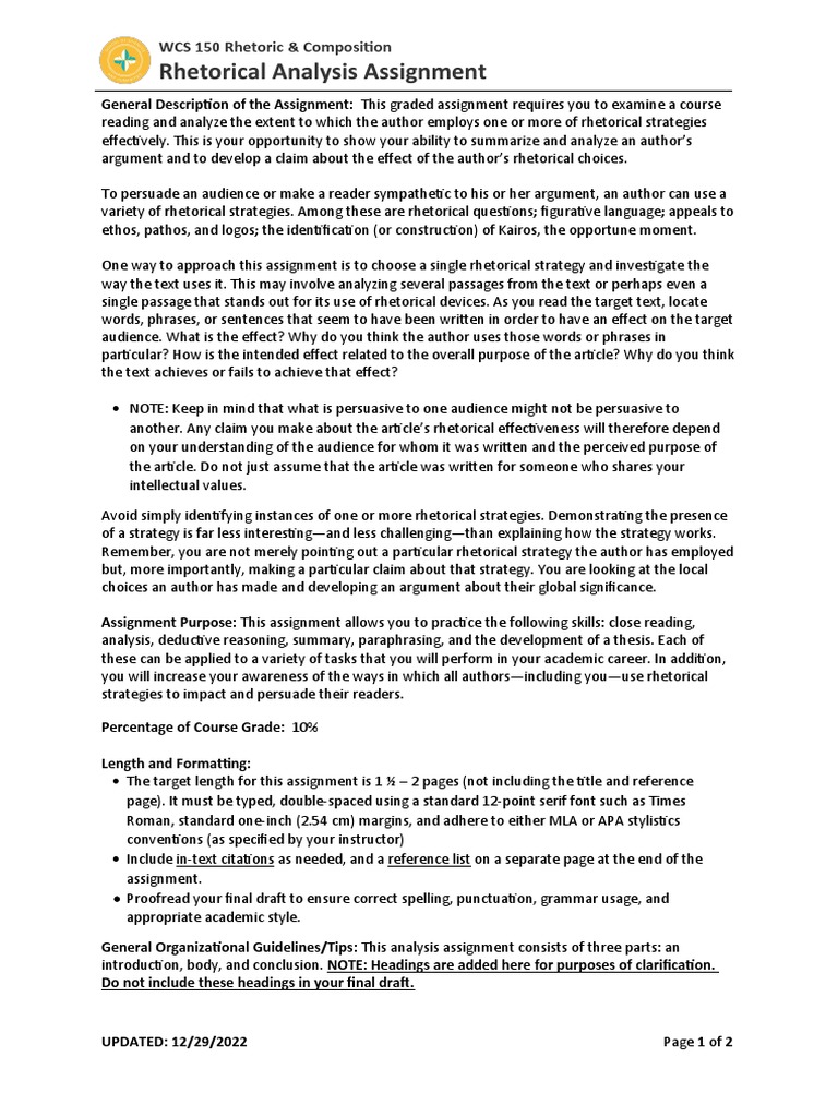 Rhetorical Analysis Assignment Guide | PDF | Rhetoric | Human Communication