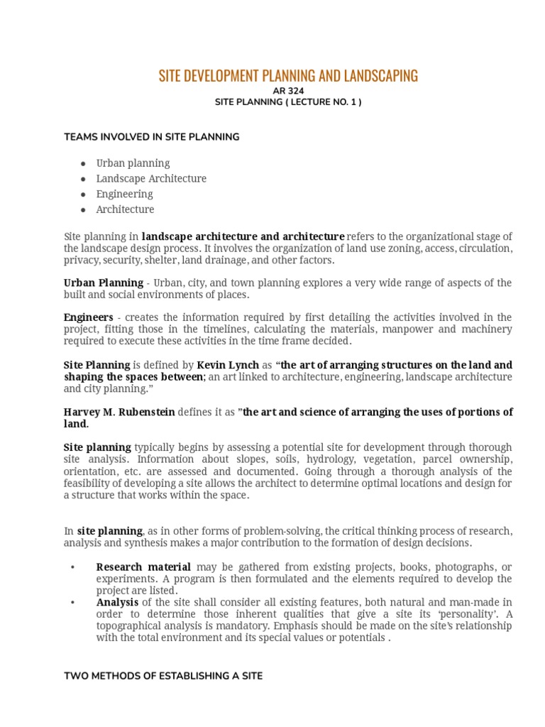 Site Development Planning and Landscaping | PDF