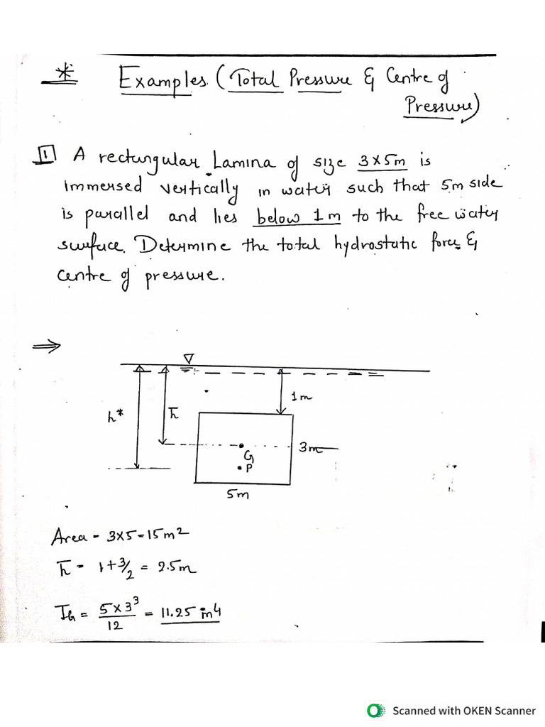 Unit-09 - Total Pressure and Centre of Pressure - Numericals - MOF | PDF
