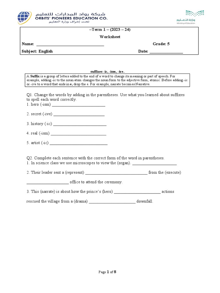 Grade-5 - English Worksheet 3rd Week | PDF