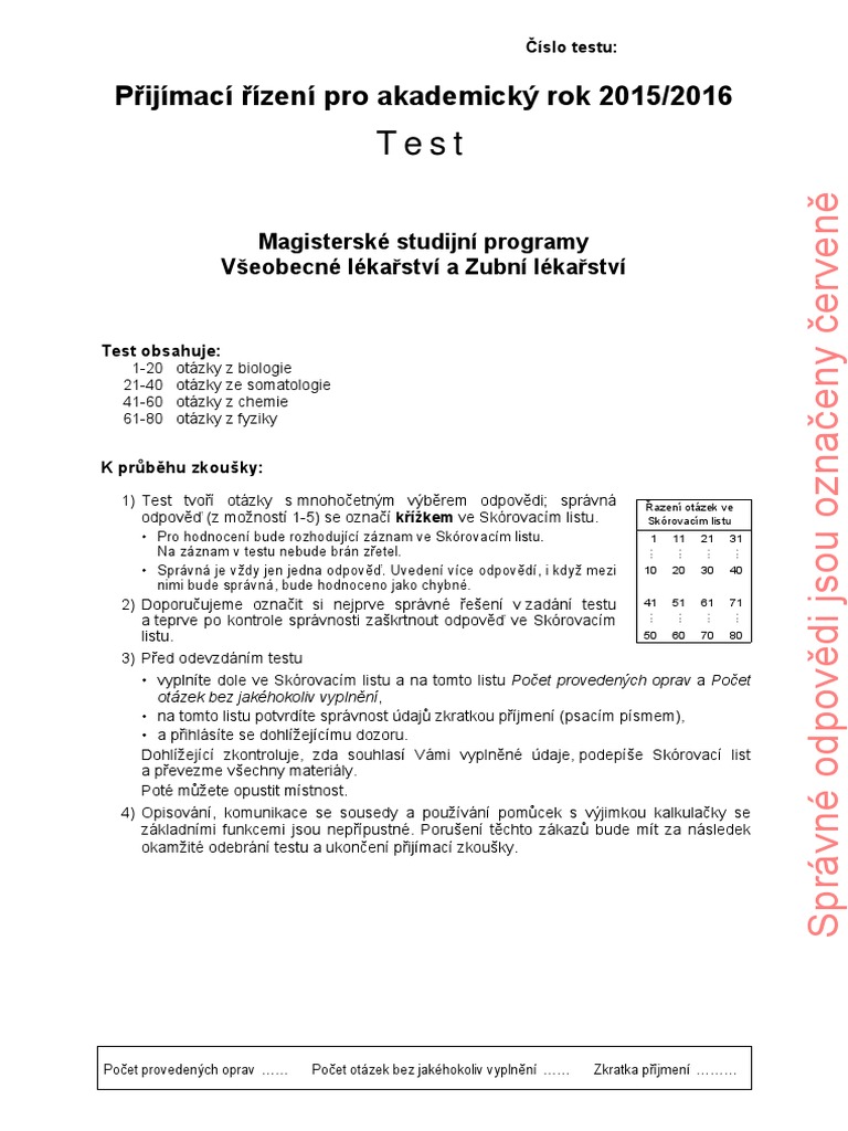 Přijímací Řízení Pro Akademický Rok 2015/2016: Magisterské Studijní Programy Všeobecné Lékařství ...