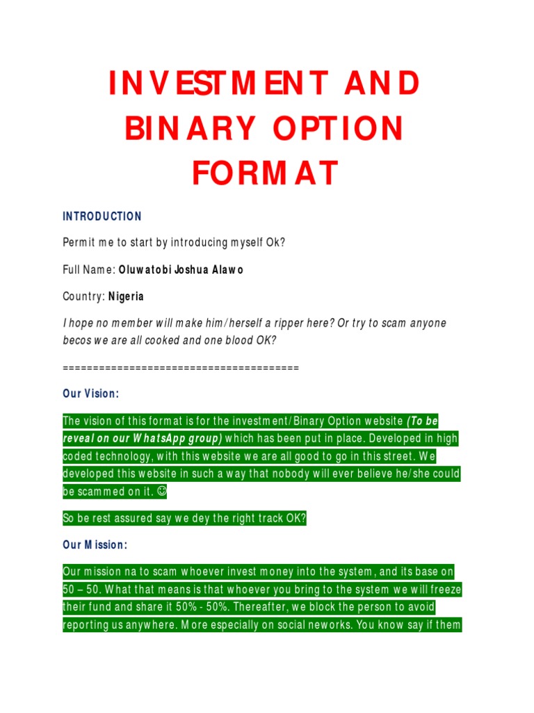 Investment&binary Format-1 | PDF