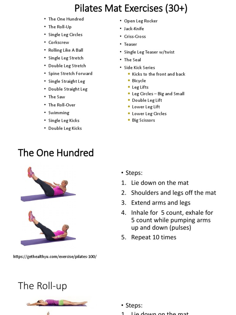 Pilates Mat Exercises (30+) - 23-24 Sem 1 | PDF | Anatomical Terms Of ...