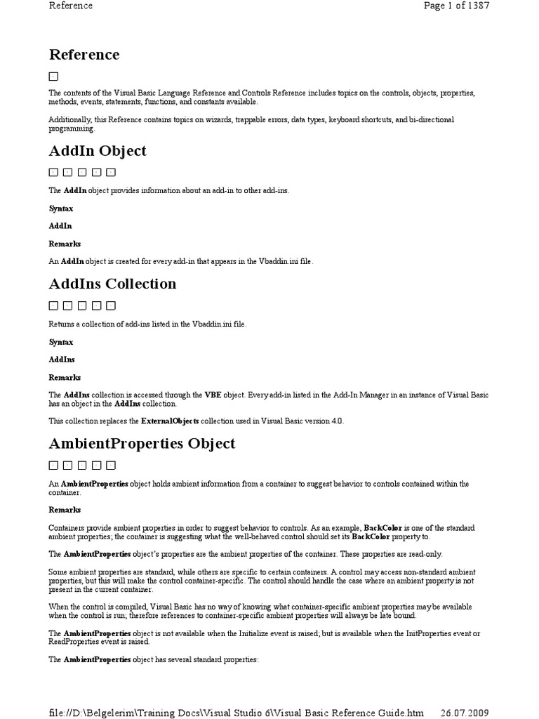 Visual Basic 6 Reference Guide | PDF