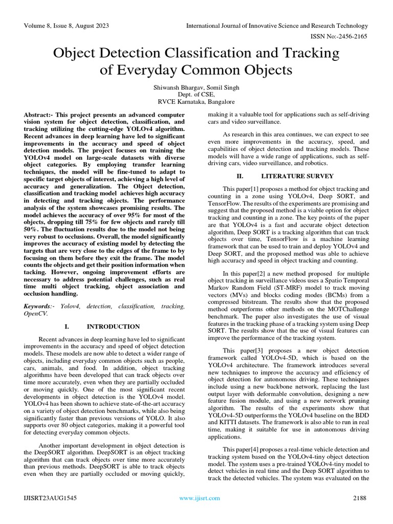 Object Detection Classification and Tracking of Everyday Common Objects ...