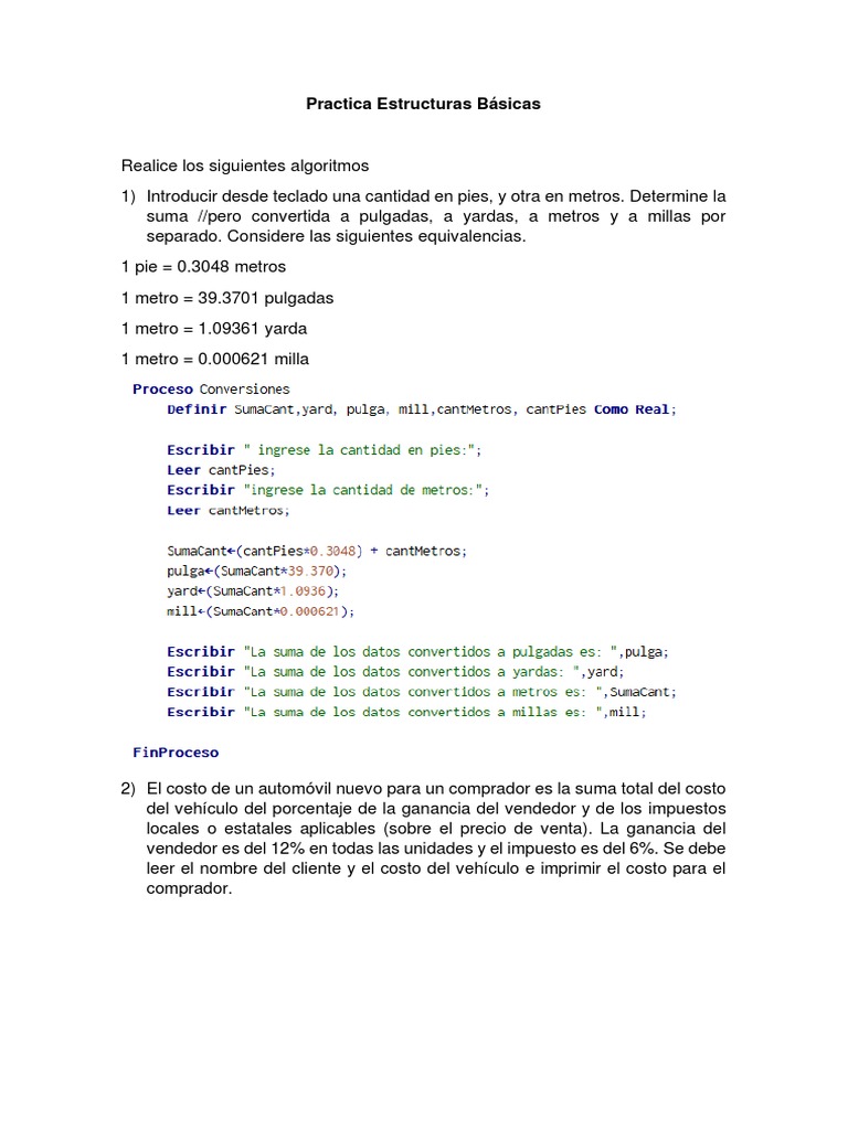 Practica Estructuras Básicas en PSeInt | PDF