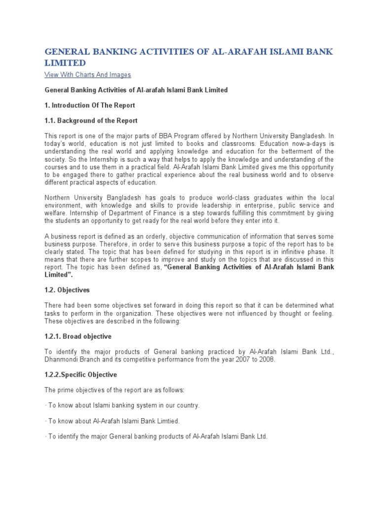 General Banking Activities of Al-Arafah Islami Bank Limited: View With ...
