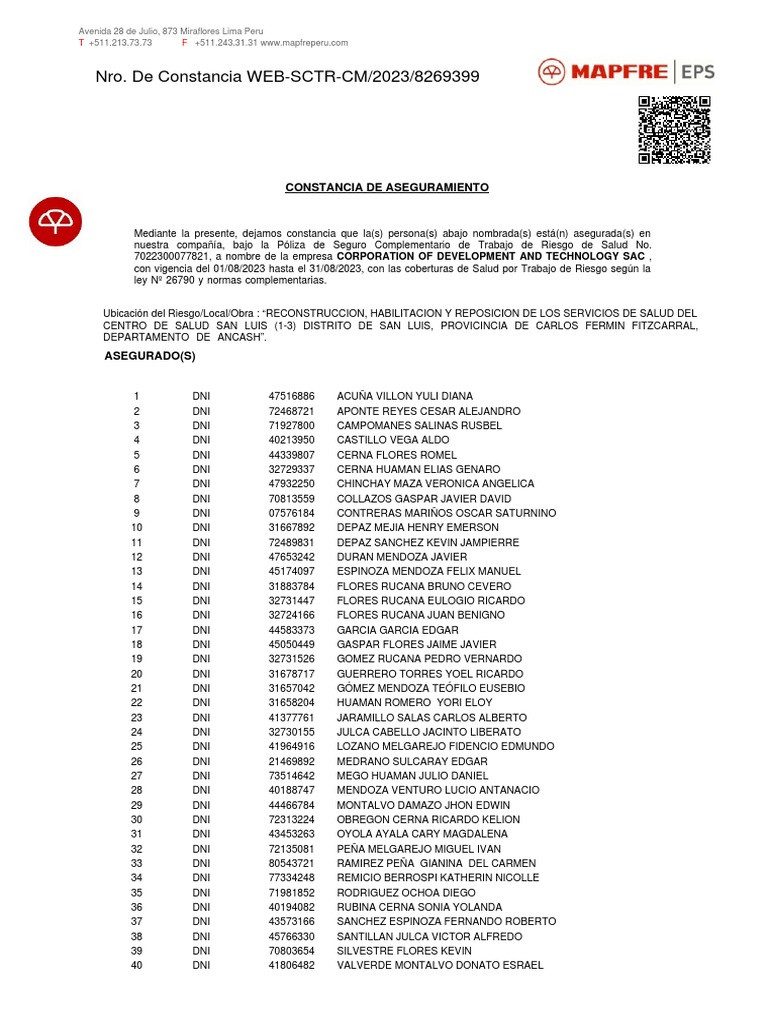 Seguro SCTR Salud - Agosto | PDF | Seguro | Consentimiento