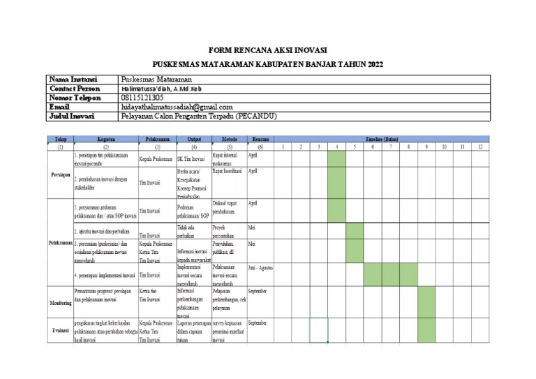 Form Rencana Aksi Inovasi | PDF