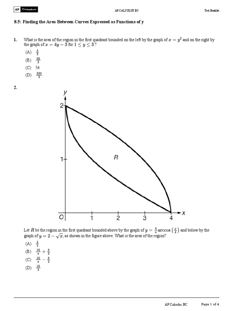 Area Between Curves: AP Calculus 8.5 | PDF | Area | Calculus