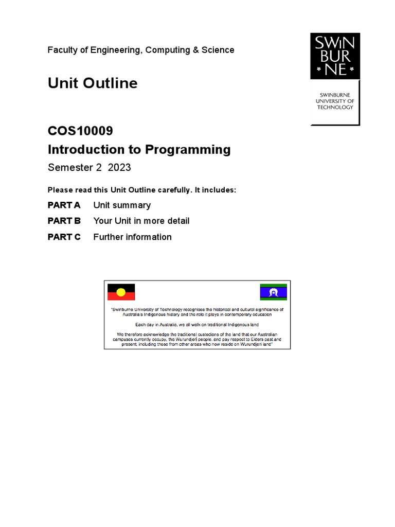 COS10009 SUTS Unit of Study Outline | PDF | Engineering | Computer Programming