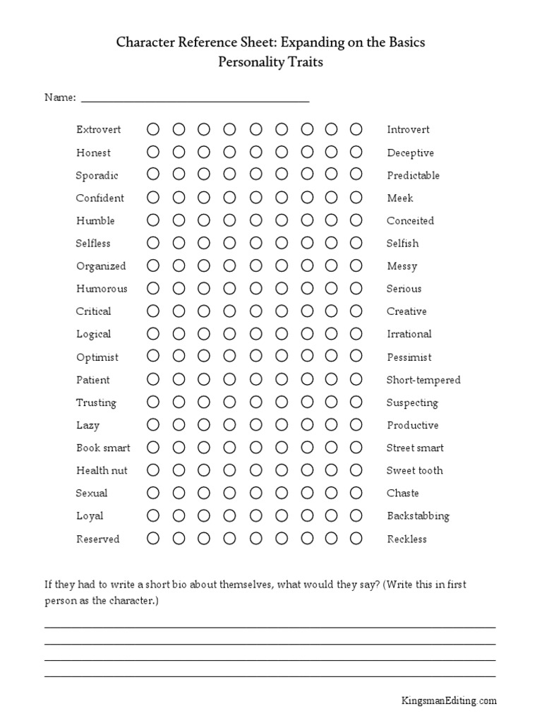 Character Reference Sheets Personality Traits | PDF