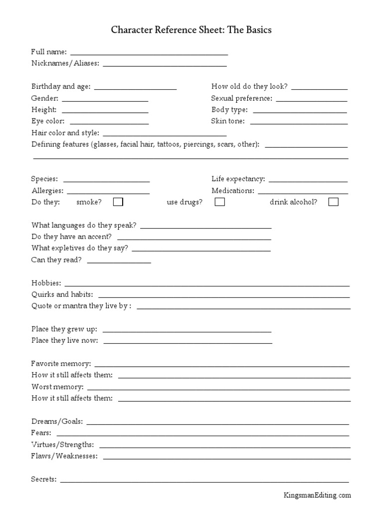 Character Reference Sheets The Basics Pdf 