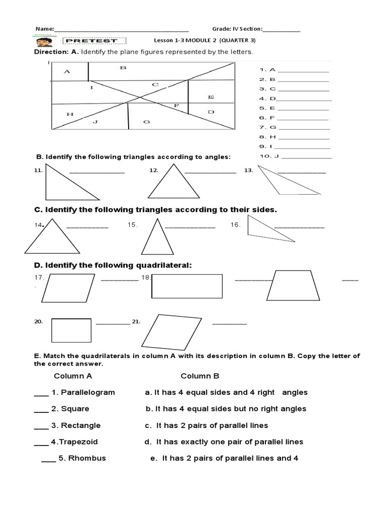 Plane Figures and Triangles Worksheet | PDF