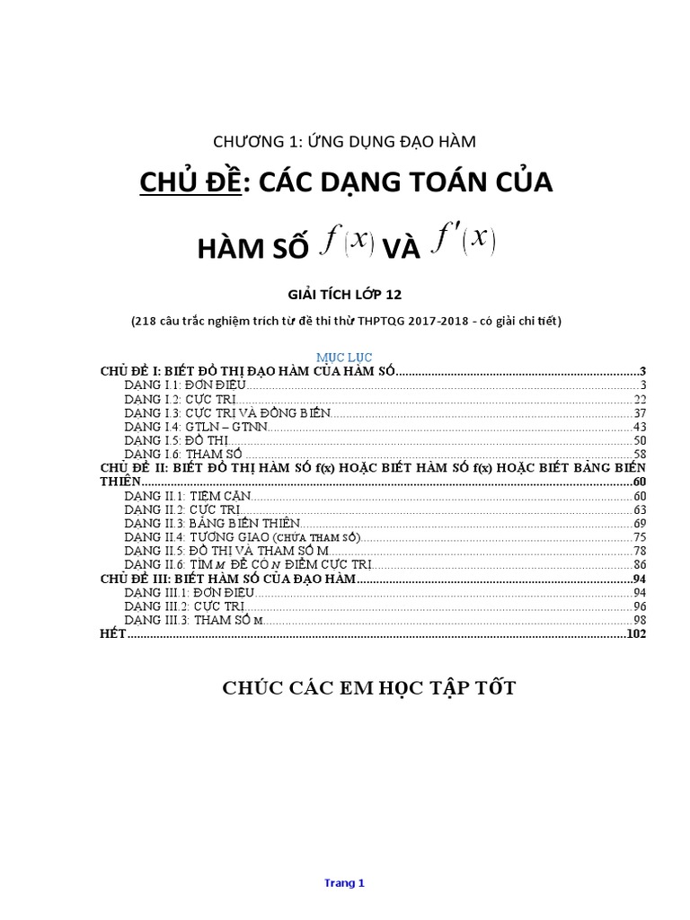 218 BÀI TOÁN HÀM ẨN HAY NHẤT NHẤT | PDF