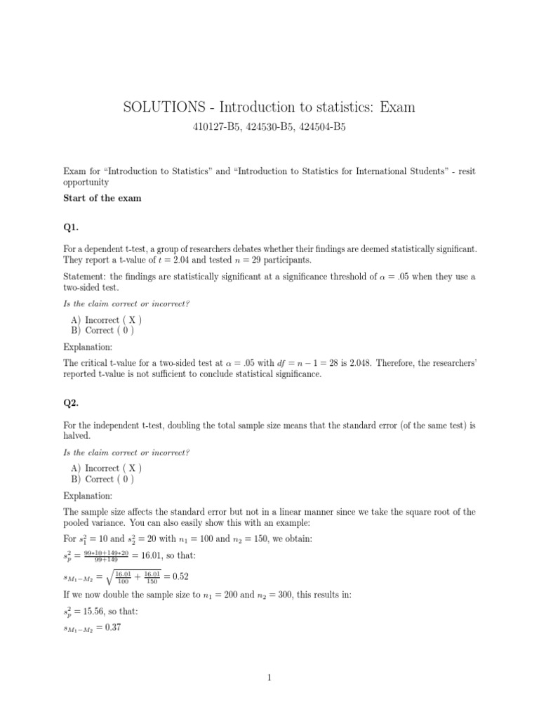 SOLUTIONS 2022 Intro Stats Exam2 | PDF | P Value | Standard Deviation