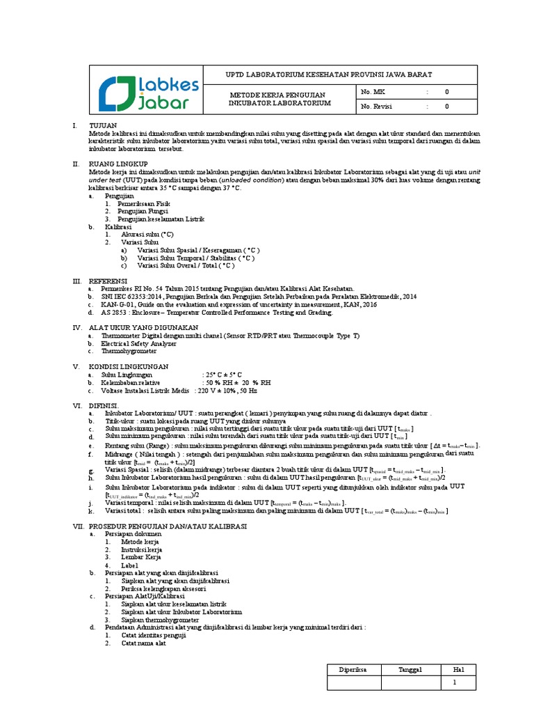 Kalibrasi Suhu Inkubator Laboratorium | PDF