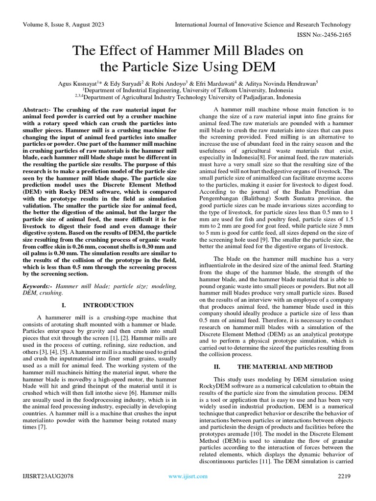 Hammer Mill Blade Impact on Particle Size | PDF | Mill (Grinding ...