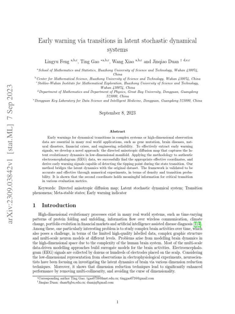 Early Warning Via Transitions In Latent Stochastic Dynamical Systems