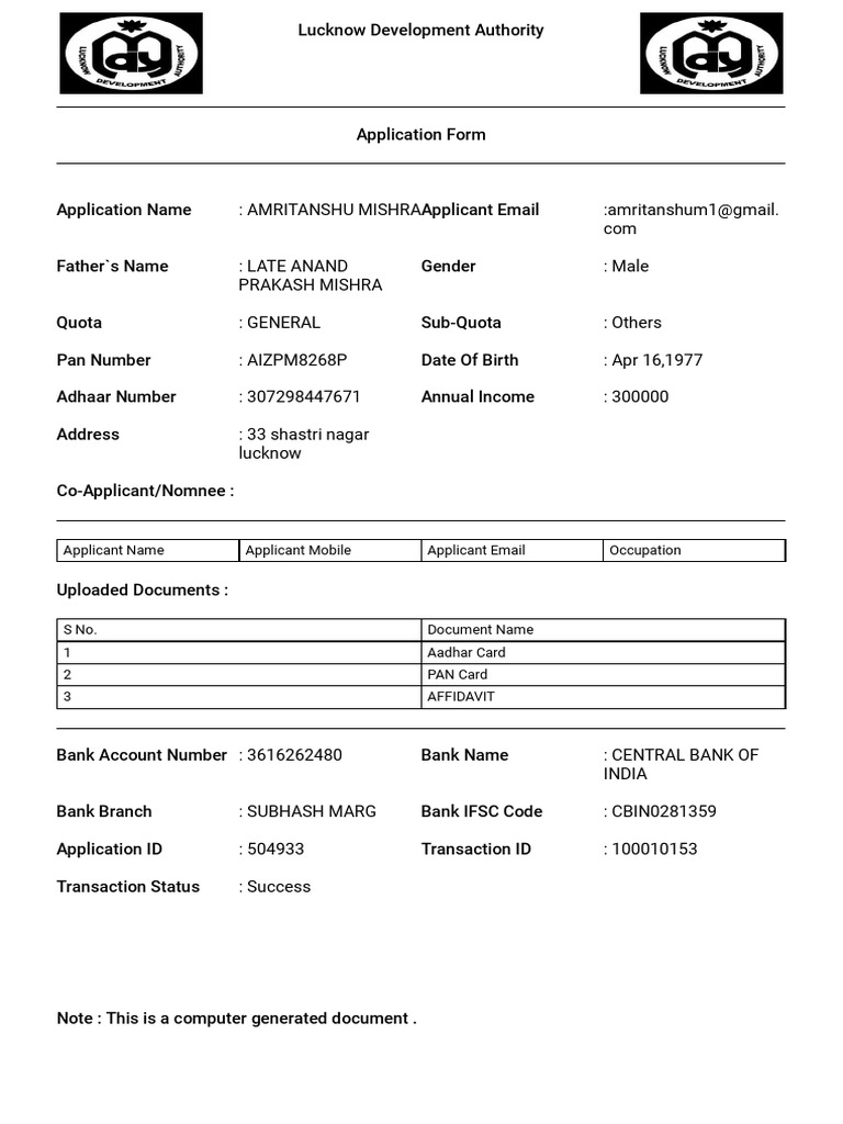 Applicant Application Challan | PDF