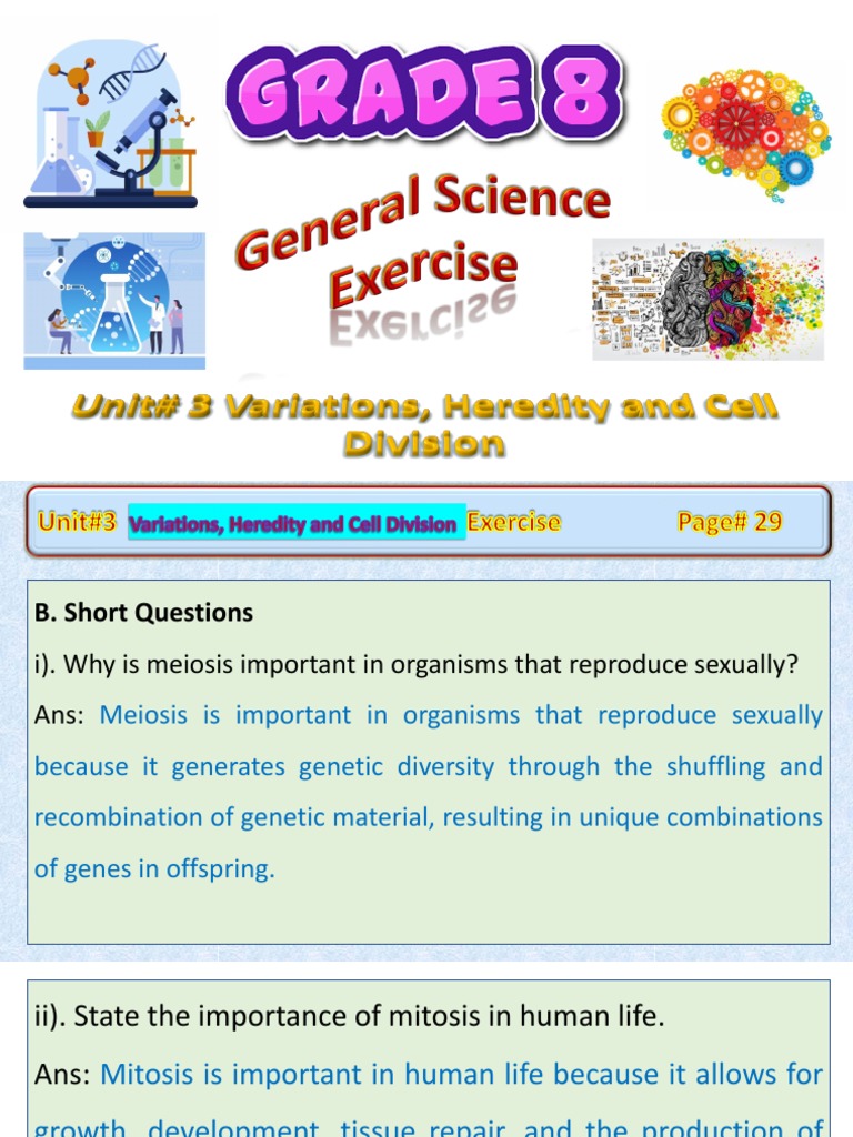 Excercise Grade 8 Unit 3 Variations, Heredity and Cell Division ...