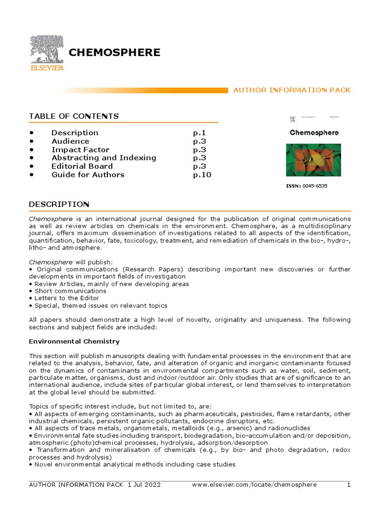 Chemosphere Author Guidelines 2022 | PDF | Science & Mathematics