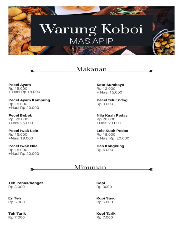 Menu dan Harga Warung Pecel Lele | PDF