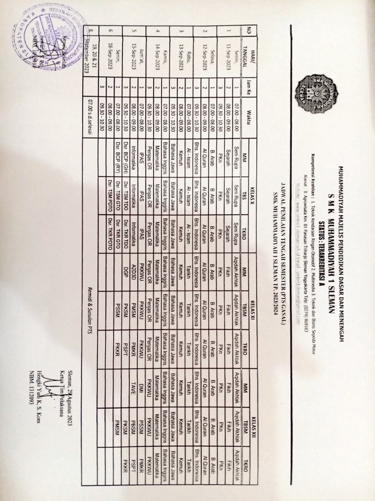 Jadwal Pts Gasal 2023-2024 | PDF