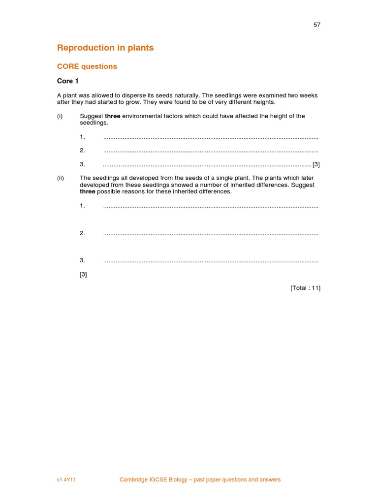 Reproduction in Plants CIE iGCSE 0610 PPQ | PDF | Fertilisation | Flowers