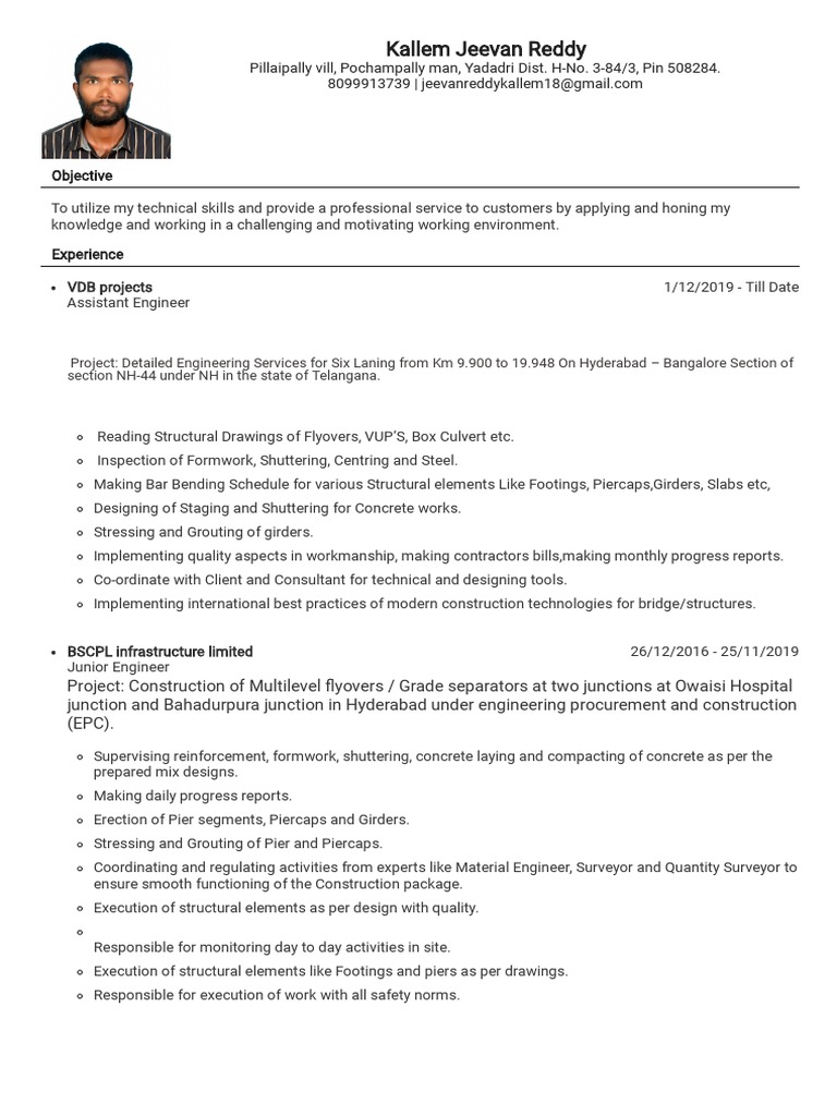CV Jeevan | PDF | Concrete | Engineering