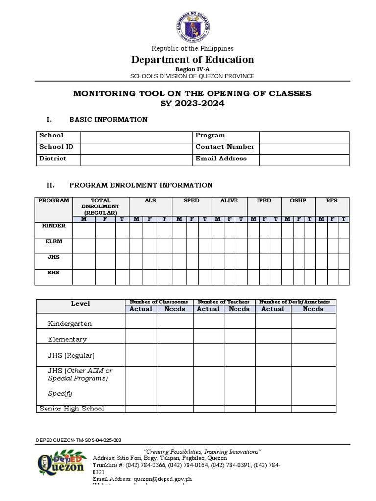 Monitoring Tool On The Opening of Classes | PDF | Learning | Schools