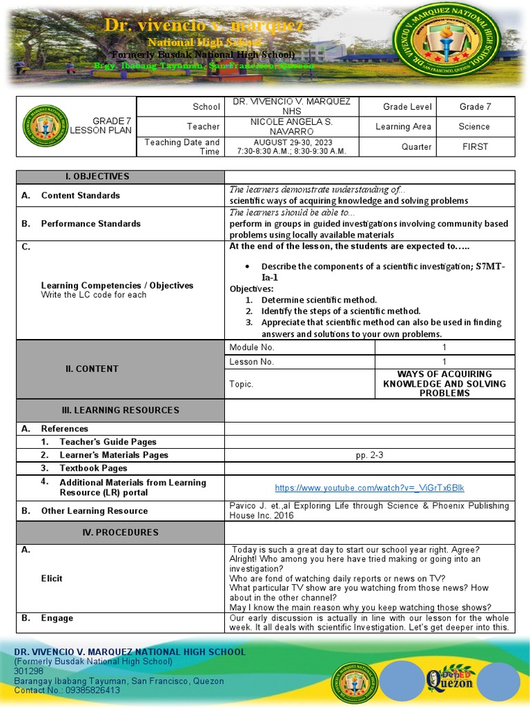 Lp.q1.sci7 - L1 | PDF | Scientific Method | Hypothesis