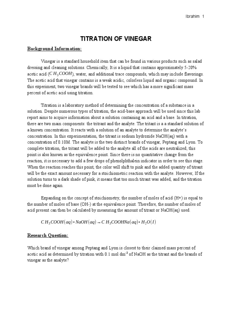 Vinegar Titration for Chemistry Students | PDF | Titration | Chemistry