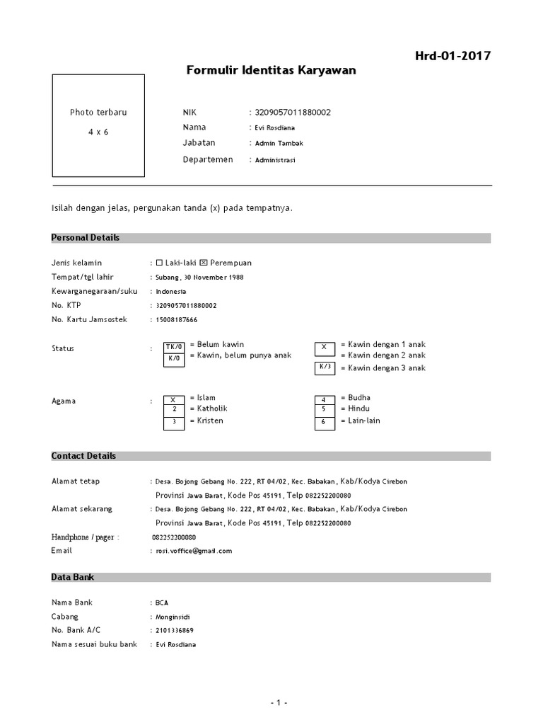 Form Identitas Karyawan | PDF