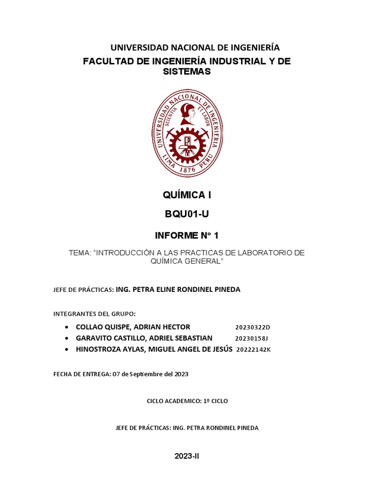 Caratula Bqu01-u (Informe Nº1) - Copia | PDF | Conductividad térmica ...