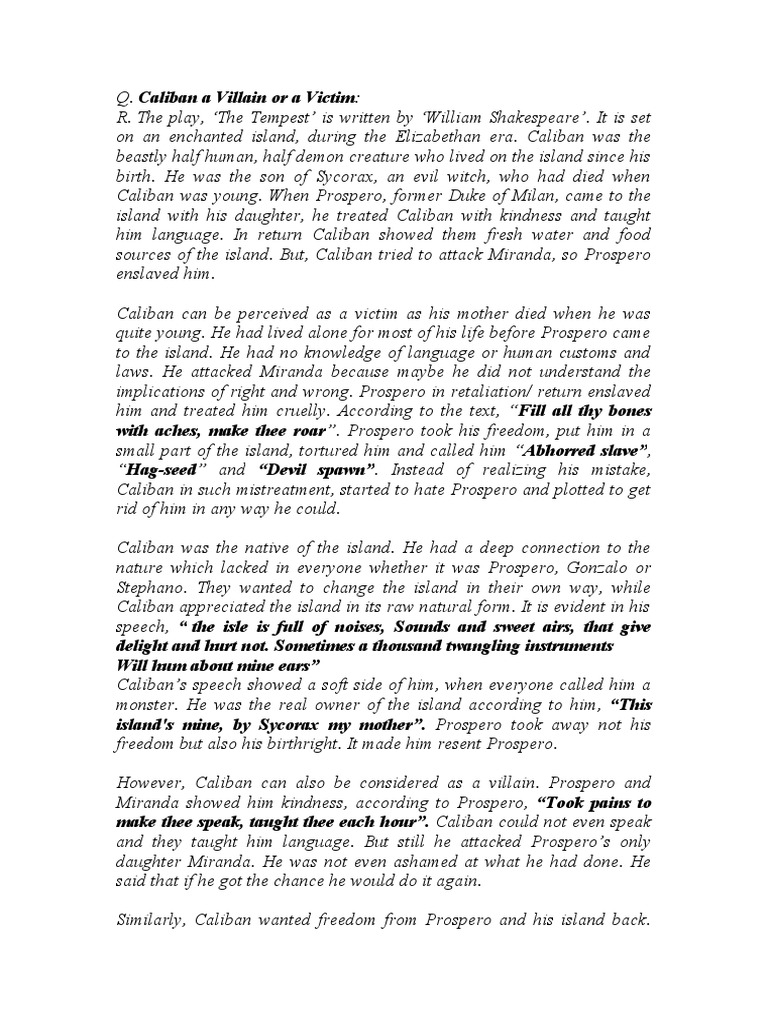 Caliban A Villain or A Victim | PDF | The Tempest