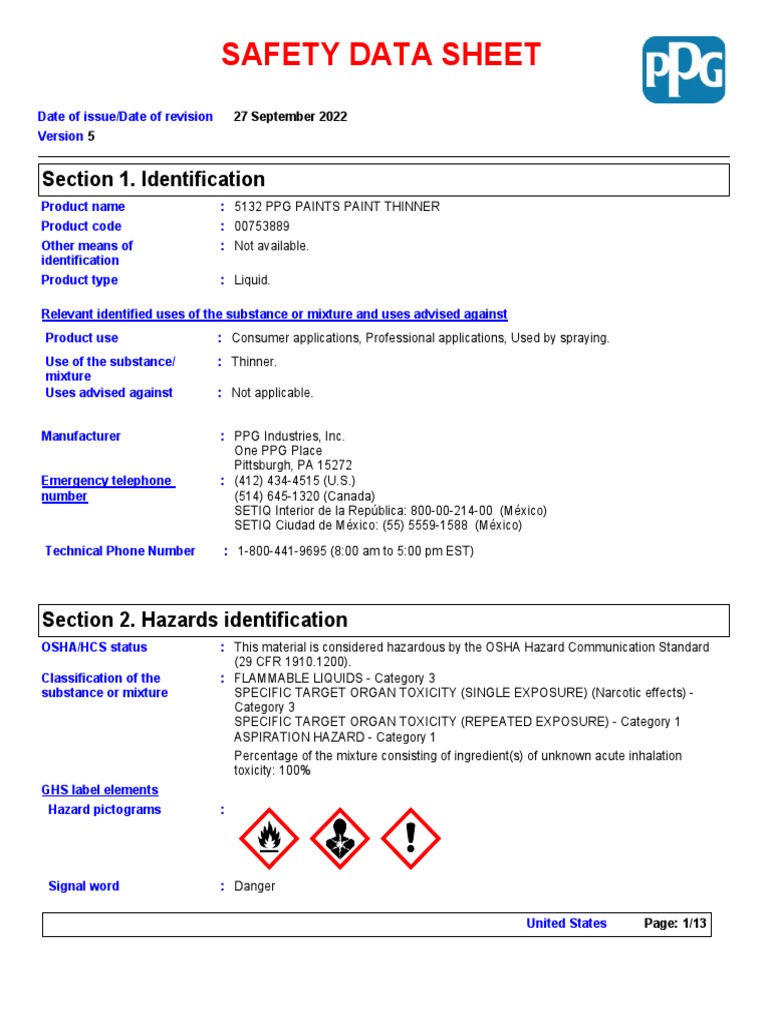 Thinner Pdf Toxicity Dangerous Goods