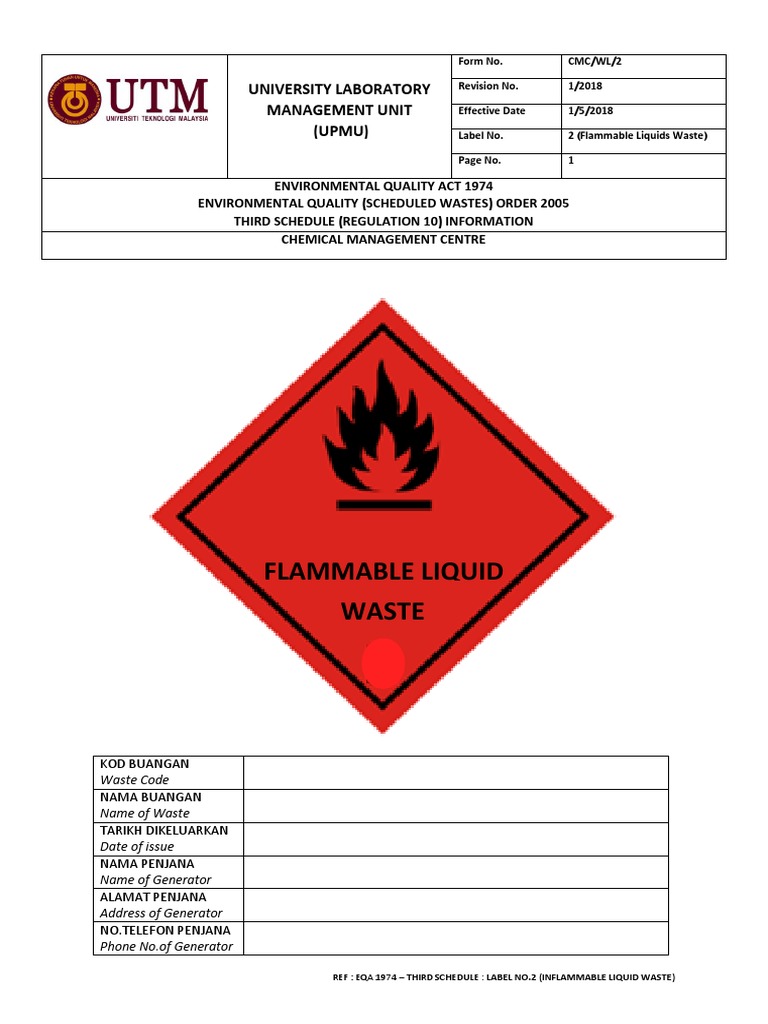 Label No.2 Flammable Liquids Waste | PDF