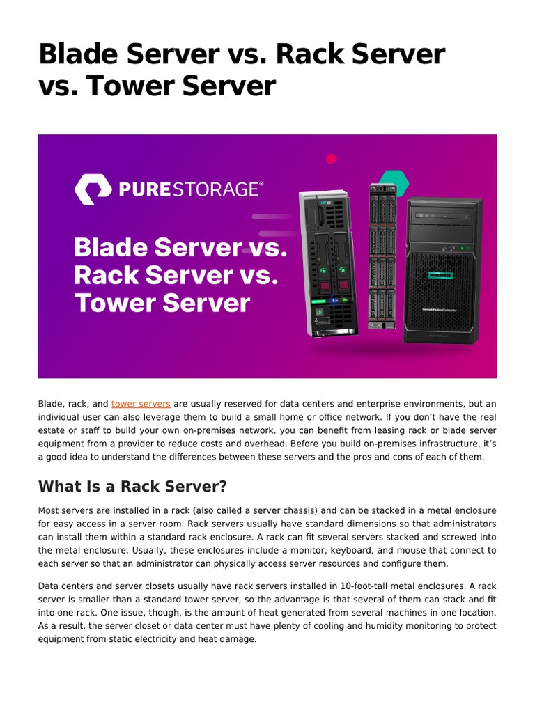 Blade Server Vs Rack Server Vs Tower Server PDF | PDF