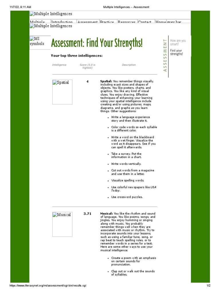 Edutopia Multiple Intelligences Assessment