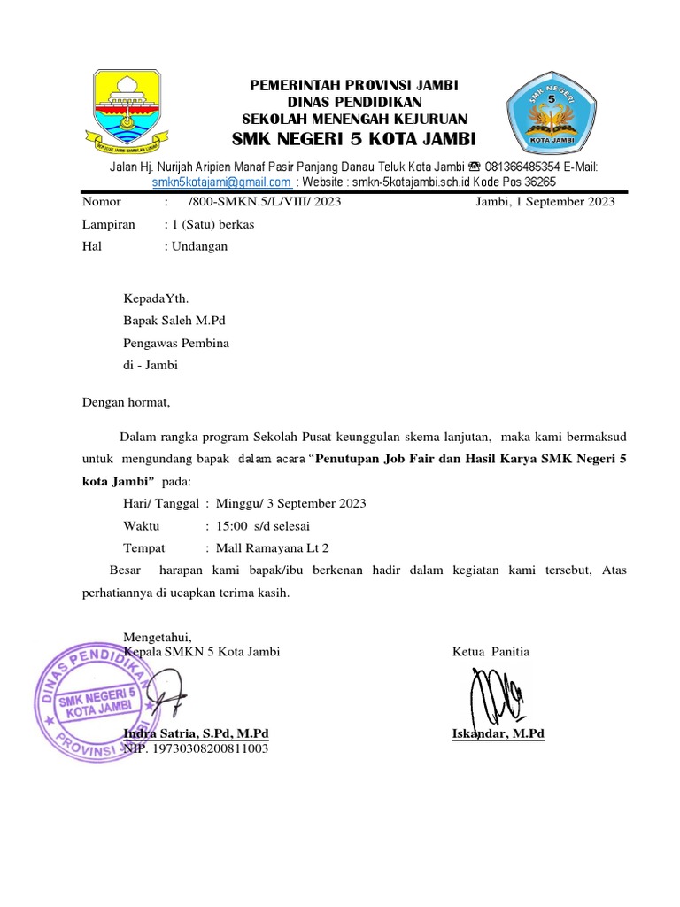 Undangan Penutupan Job Fair SMK 5 Jambi | PDF | Karier & Perkembangan
