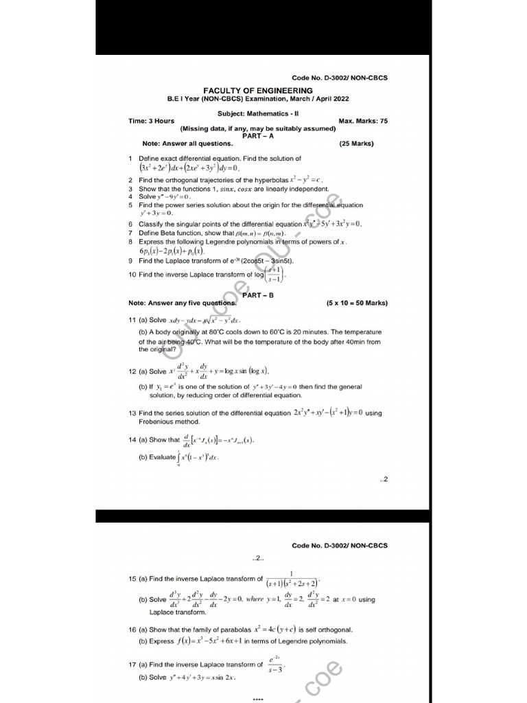 M-2 Previous Years Papers | PDF