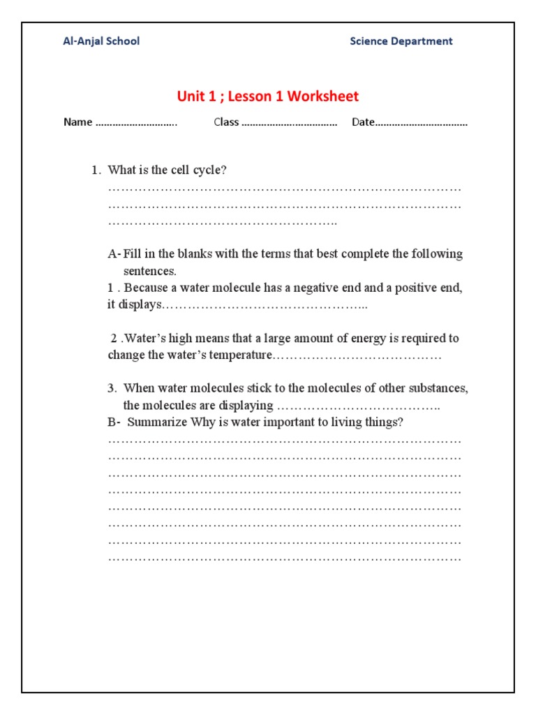 Unit 1 Lesson 1 Worksheet 1 | PDF