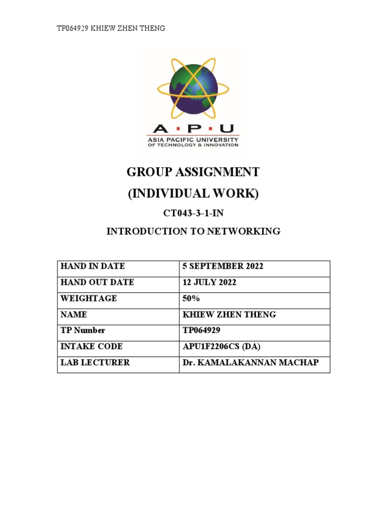 ITN Individual Assignment | PDF | Computer Network | Local Area Network