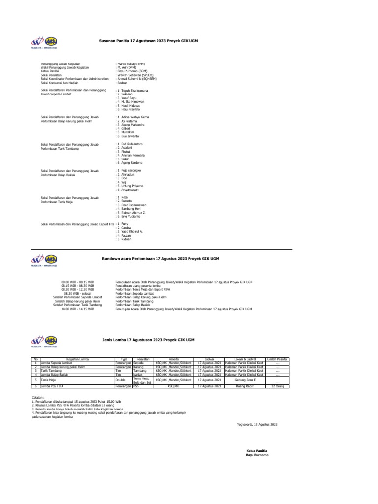 Kegiatan Lomba 17 Agustusan 2023 Proyek GIK UGM | PDF