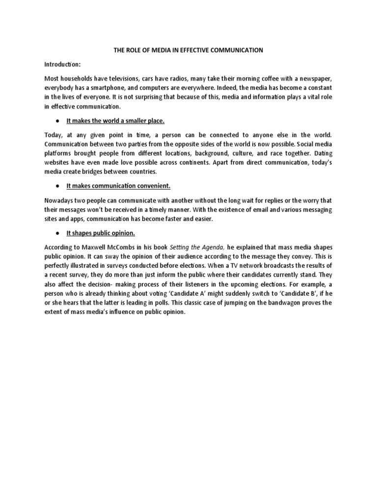The Role of Media in Effective Communication | PDF | Politics | Social ...
